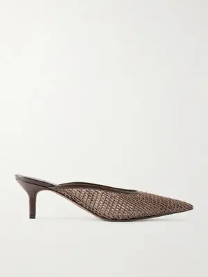 Brunello Cucinelli Embellished Mesh And Leather Mules