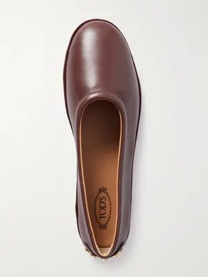 TOD'S Studded Suede-trimmed Glossed-leather Ballet Flats - Brown