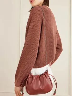 Brunello Cucinelli Mellow Mini Bead-embellished Leather Bucket Bag - Red