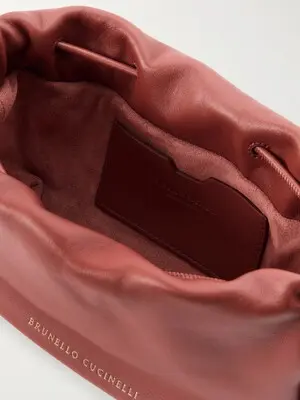 Brunello Cucinelli Mellow Mini Bead-embellished Leather Bucket Bag - Red