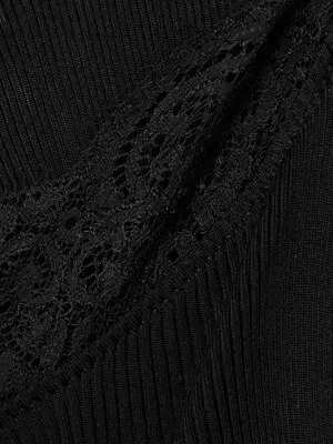 Saint Laurent Lace-trimmed Ribbed Silk Top - Black