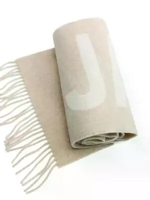Jacquemus Fringed Logo Scarf - Neutrals