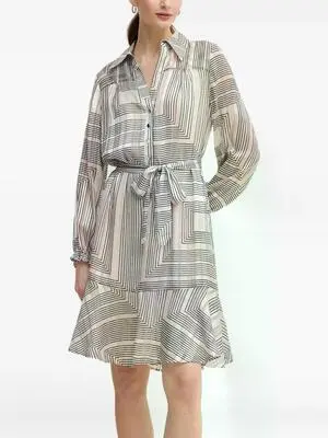 MARC AUREL Geometric Print Belted Shirt Dress