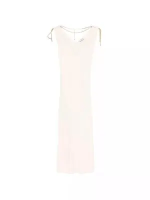Elisabetta Franchi Knit Dress With Golden Metal Detail - Neutrals