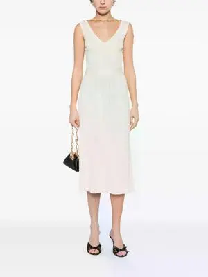 Elisabetta Franchi Knit Dress With Golden Metal Detail - Neutrals