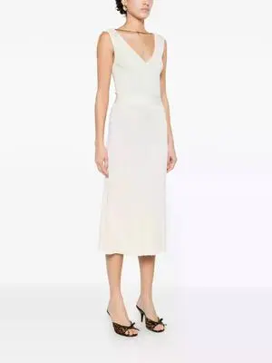 Elisabetta Franchi Knit Dress With Golden Metal Detail - Neutrals