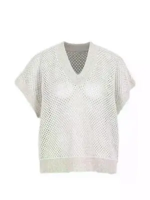 Peserico V-neck Open-knit Top