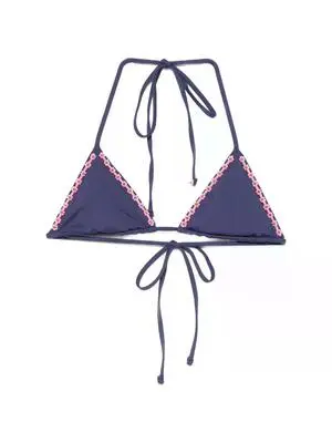 Frankies Bikinis Nick Floral-embellished Triangle Bikini Top - Blue