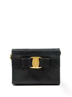 FERRAGAMO 2010-2025 Embossed Lizard Leather Vara Bow Pouch Coin Pouch - Black