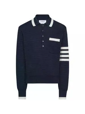 Thom Browne Textured Stitch 4-bar Relaxed Long-sleeve Polo Shirt - Blue