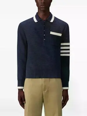 Thom Browne Textured Stitch 4-bar Relaxed Long-sleeve Polo Shirt - Blue