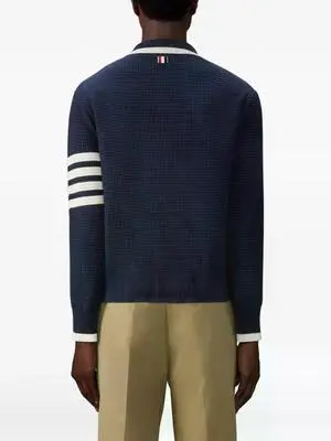 Thom Browne Textured Stitch 4-bar Relaxed Long-sleeve Polo Shirt - Blue