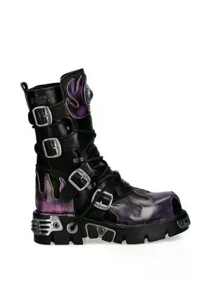 NEW ROCK Flame Design Leather Boots