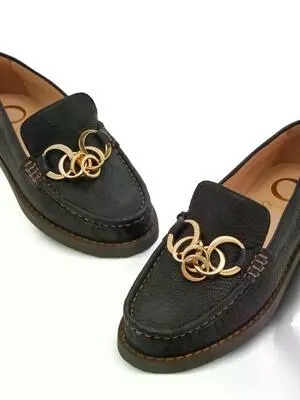 ODISSI Jane Chain Leather Loafers - Black