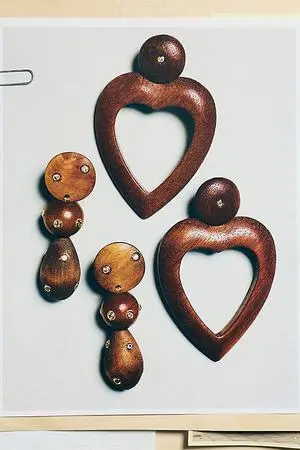 Anthropologie Wood Open Heart Earrings - Brown