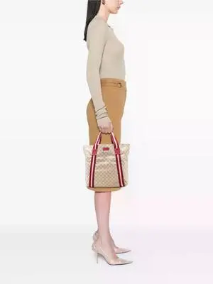 Gucci Gg Canvas Web Tote Bag - Brown