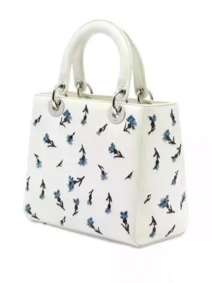 Dior 2015 Medium Floral Sequin Lady Satchel - White