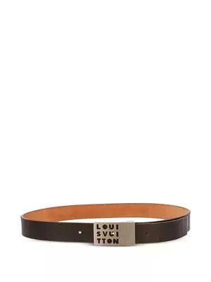 LOUIS VUITTON Engraved-buckle Leather Belt - Brown