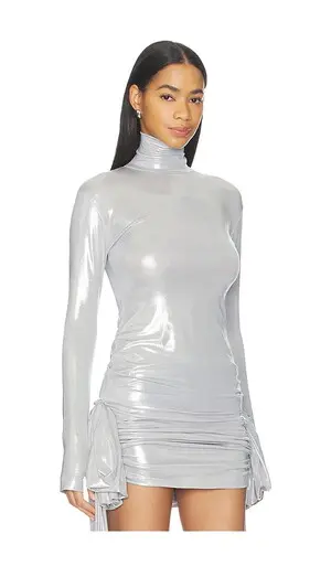 Norma Kamali Slim Fit Long Sleeve Turtle Top In Metallic Jersey
