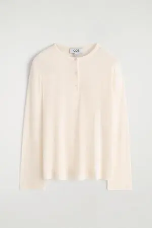 Cos Ribbed Wool Henley Top - White