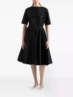 Prada Gabardine Dress With Flared Skirt And Utility Pockets - Black