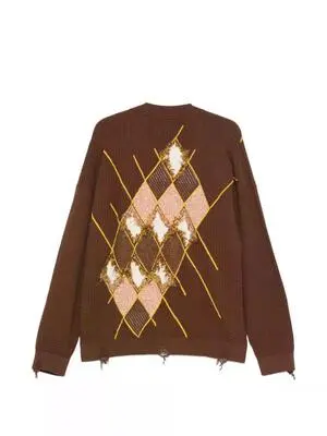 LANEUS Fringed Argyle Cardigan