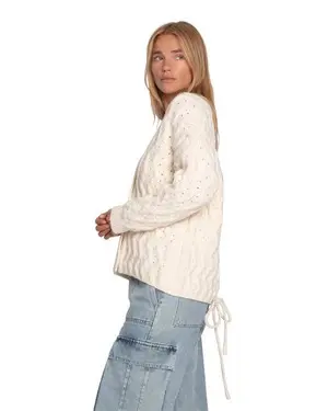 BELLE & BLOOM Chunky Cable Knit Cardigan With Back Tie