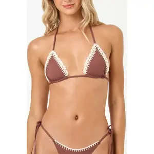 L*Space Samba Embroidered Trim Bikini Top - Cafe