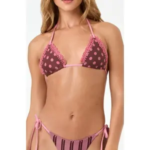 L*Space Samba Embroidered Trim Bikini Top - Stripe Side/alotta Polka Dot