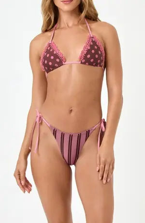 L*Space Samba Embroidered Trim Bikini Top - Stripe Side/alotta Polka Dot
