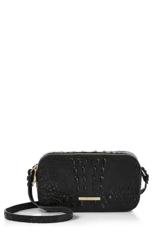 Brahmin Croc Embossed Leather Crossbody Bag Black