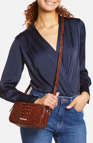 Brahmin Croc Embossed Leather Crossbody Bag - Black
