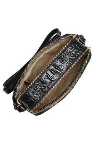 Brahmin Croc Embossed Leather Crossbody Bag - Black
