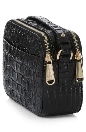 Brahmin Croc Embossed Leather Crossbody Bag - Black