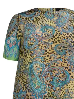 Etro Mini Silk Tunic Dress With Paisley And Animal Motif