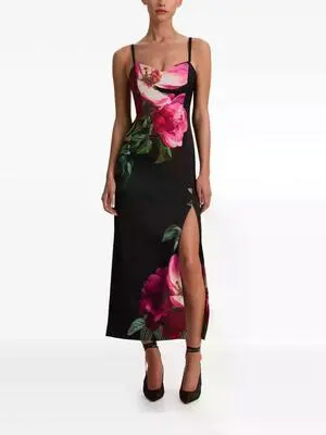 Alice + Olivia Nina Sweetheart Floral-print Midi Dress - Black