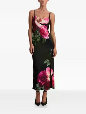 Alice + Olivia Nina Sweetheart Floral-print Midi Dress - Black