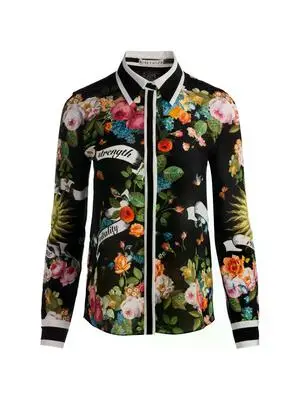 Alice + Olivia Floral Collared Silk Shirt