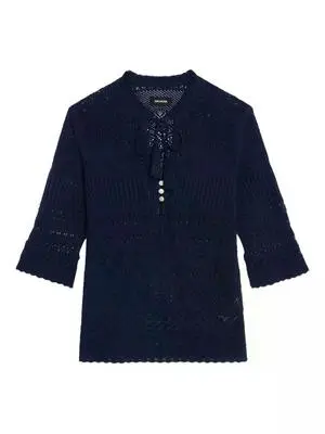 Zadig&Voltaire Pointelle Cotton Knit Top With Lace And Tassel Details