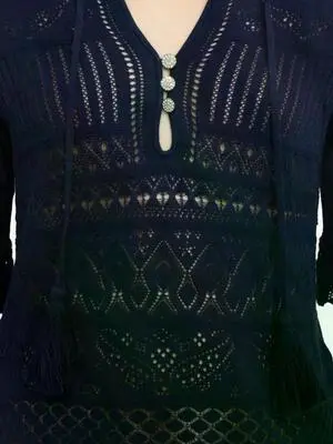 Zadig&Voltaire Pointelle Cotton Knit Top With Lace And Tassel Details