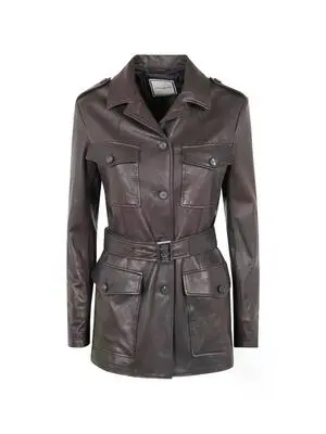 Tagliatore Buttoned Belted Leather Jacket