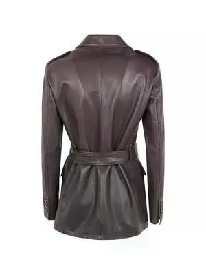 Tagliatore Buttoned Belted Leather Jacket