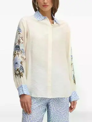 MOS MOSH Floral-embroidered Collared Shirt