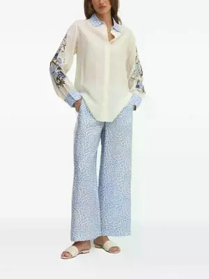 MOS MOSH Floral-embroidered Collared Shirt