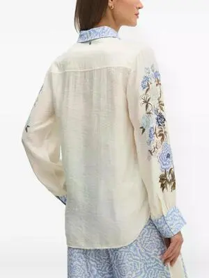 MOS MOSH Floral-embroidered Collared Shirt