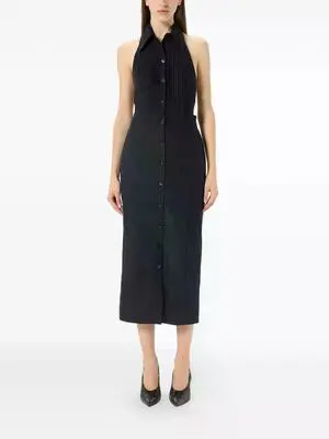 Blumarine Plissé Button Midi Dress