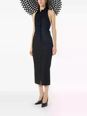 Blumarine Plissé Button Midi Dress