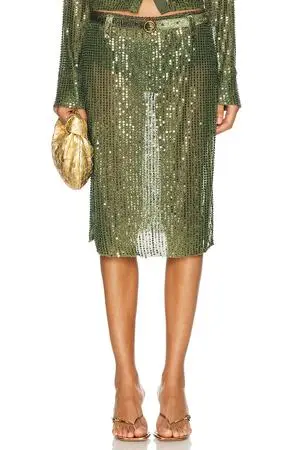 SIEDRES Estelle Sequin Skirt With Belt - Green