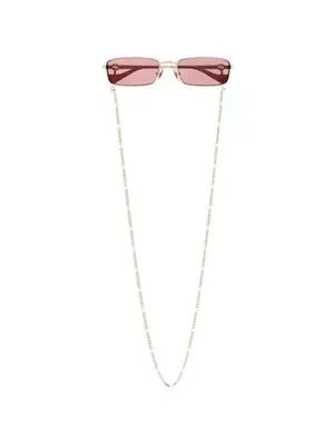 Gucci Rectangle-frame Sunglasses With Chain Detail - Gold