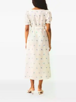 Sleeper Floral Linen Square-neck Dress